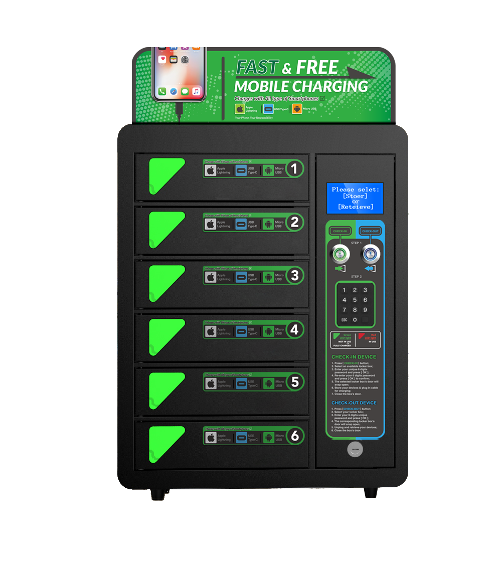 CBW-006 - Six Locker Wall Mounted / Tabletop / Free Standing Charging ...